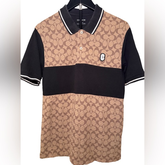 Coach | Shirts | Coach Beige And Black Patterned Polo Shirt | Poshmark